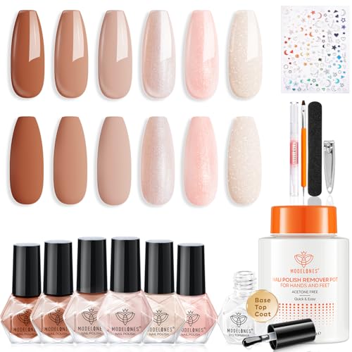 modelones Complete Nail Polish Set Brown Nude Pink Pearl White Glitter ...