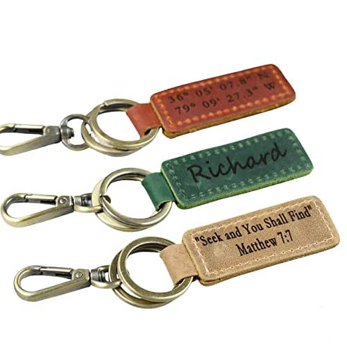 Amazon.com: Personalized LEATHER KEYCHAIN, Custom Initials/Name, Gift ...
