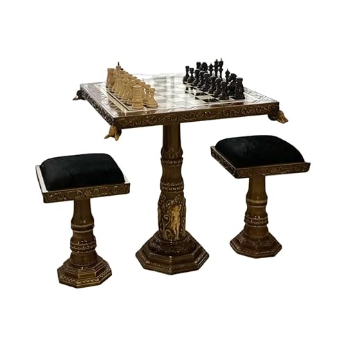 Amazon.com: Wooden Chess Table with Stools | Unique Furniture for Home ...