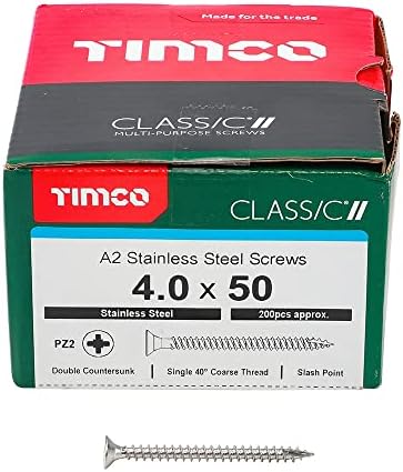 TIMCO Classic Multi-Purpose Screws - 4.0 x 50 - A2 Stainless Steel ...