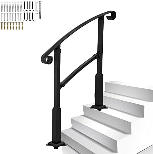 3Ft Step Handrail Wrought Iron Stair Rail Fits 2 or 3 Steps Handrails ...