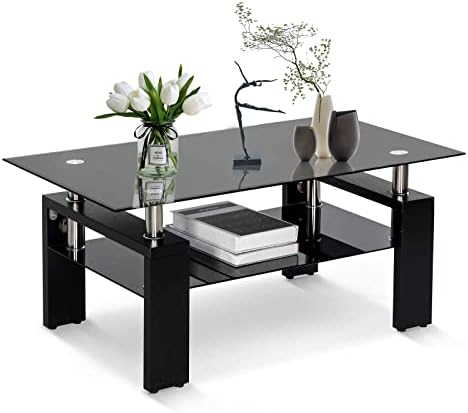 Amazon.com: Coffee Table for Living Room, Rectangle Glass Coffee Table ...