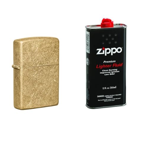 Combo of Zippo Classic Tumbled Brass Windproof Pocket Lighter and 12 oz ...