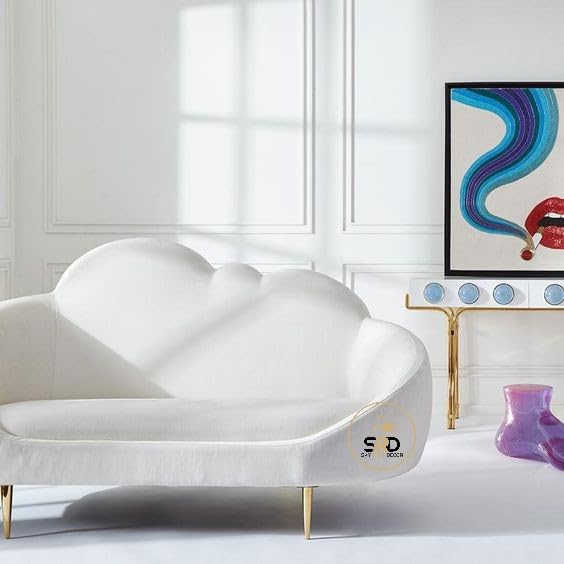 Sky Rise Decor 2 Seater Cloud Shape Sofa Wooden Velvet Luxury Couch ...