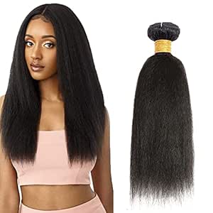 Amazon.com : Yaki Straight Bundles Human Hair 14 Inch #1B Natural Black Kinky Straight Bundle ...