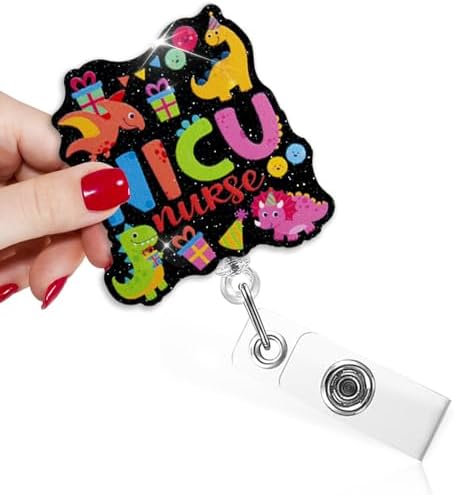 Amazon.com : TOUNER NICU Nurse Funny Dinosaur Badge Reel with Black ...