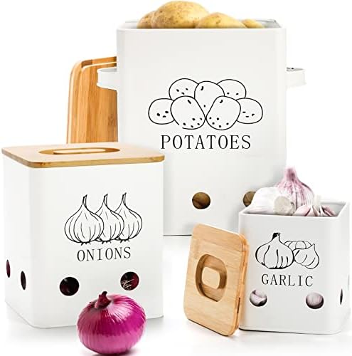 Amazon.com: Clewcks Kitchen Vegetable Storage Tins Set of 3 for ...