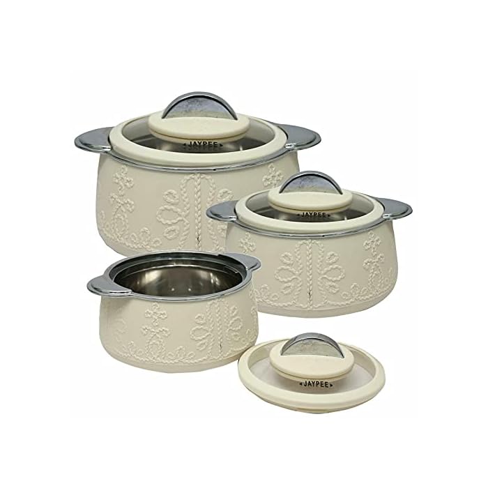 Buy Jaypee 3pc Plastic Hot Pot GLASS LID Food Warmer Thermal Insulated ...