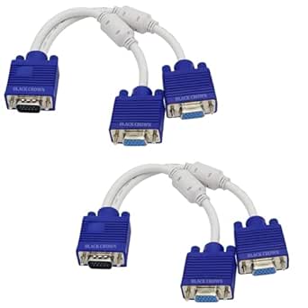 BLACK CROWN 1 Computer To Dual 2 Monitor VGA Splitter Cable Video Y ...