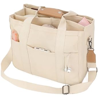 Buy Barsine Canvas Tote Bag with Compartments Lightweight Crossbody Handbag Everything Multi ...