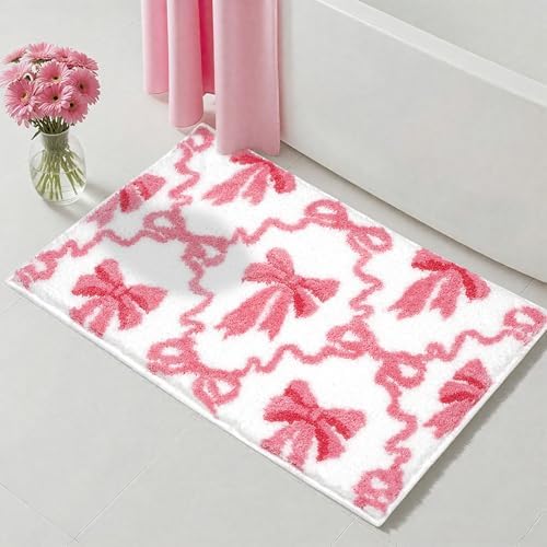 Amazon.com: Duraaamo 2 Pcs Coquette Bow Rugs Cute Pink Bow Shaped Bath ...