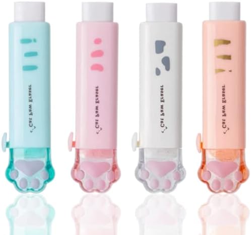 4 Pcs Cat Paw Erasers Cute Rubber for Kids Push Pull Erasers ...