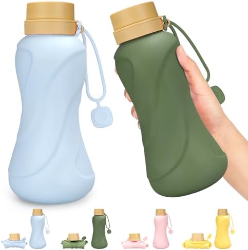 Amazon.com: 2 pack Collapsible Water Bottles 22oz Silicone Foldable Water Bottles Leakproof BPA ...