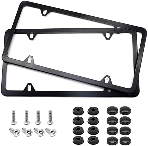 2Pcs 4Holes Matte Black License Plate Frame,Rustproof car License Plate ...