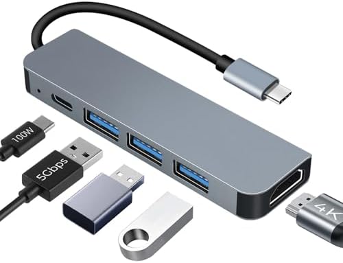 Hub USB C HDMI 4K PD 100W, 5 in 1 Docking Station USB C, 3 USB-A hub ...