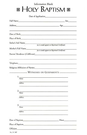 Baptismal Information Form, Pad of 50: Morehouse Church Supplies ...
