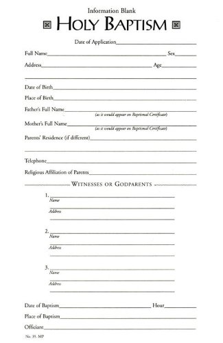 Baptismal Information Form, Pad of 50: Morehouse Church Supplies ...