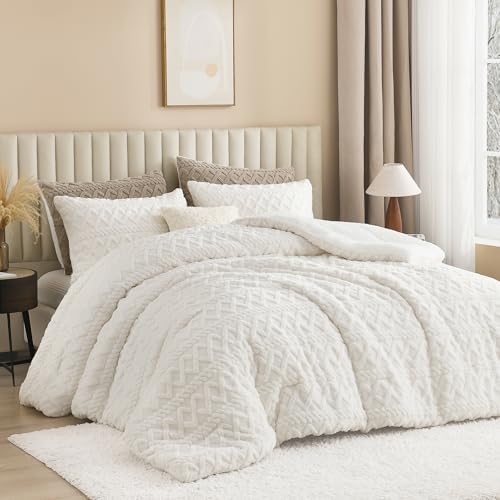 Amazon.com: Smoofy Fluffy Full Size Comforter Set 3 Pieces - Cream ...