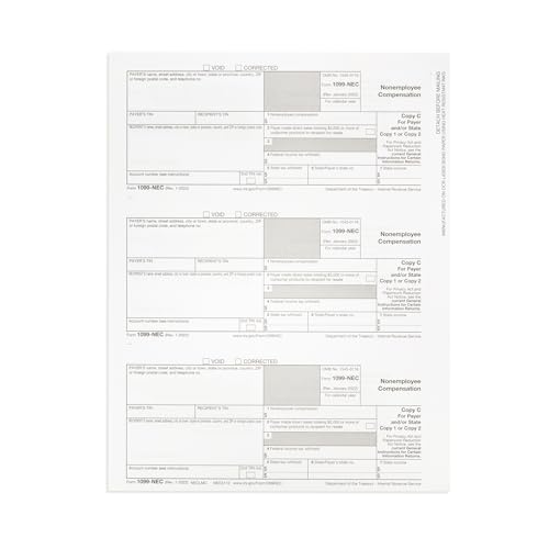 Snapklik.com : Blue Summit Supplies 1099-NEC 4-Part Tax Form Kit, 2023, Use