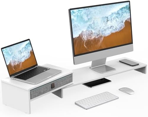 SimpleHouseware Computer Desk Monitor Stand Riser with Drawer Organizer ...