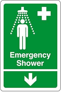 Emergency shower arrow down - safety sign, health & safety signage ...