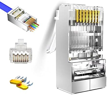 EZYUMM 20-Pack Pass Through Cat6 Shielded RJ45 Connectors, Gold Plated ...