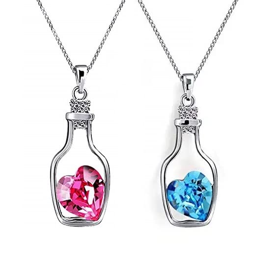 Buy Uniqon (Set Of 2 Pcs) Combo Creative Love Heart Crystal Blue & Pink ...