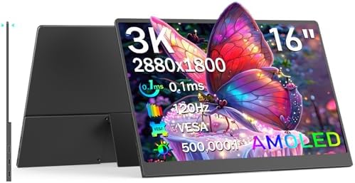 NewHail OLED Portable Monitor 16 Inch, 3K 2880 x 1800 120Hz 0.1ms USB ...