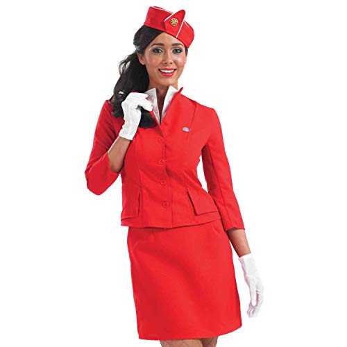 Womens Cabin Crew Costume Adults Bright Red Air Hostess Stewardess ...