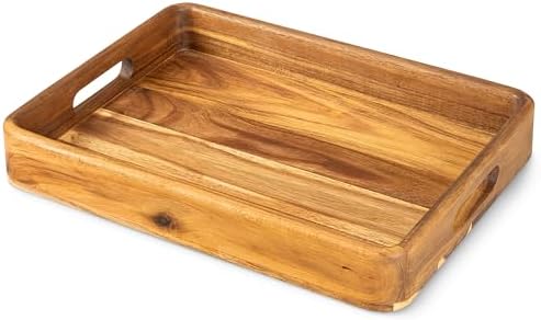 Amazon.com: Acacia Wood Serving Tray with Handles，15.7x11.8 in Colorful ...