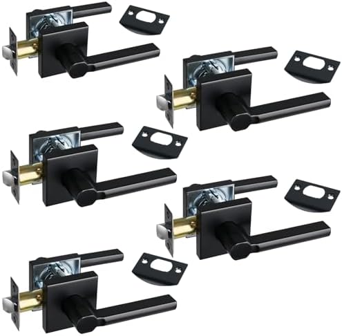 HISAFE Heavy Duty Passage Door Lever, Matte Black Square Door Handle ...