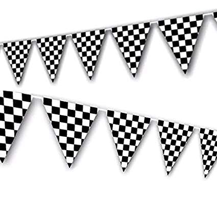 Party Port Cars/Bikes Theme Checkered Flag Pennant Triangle Bunting ...