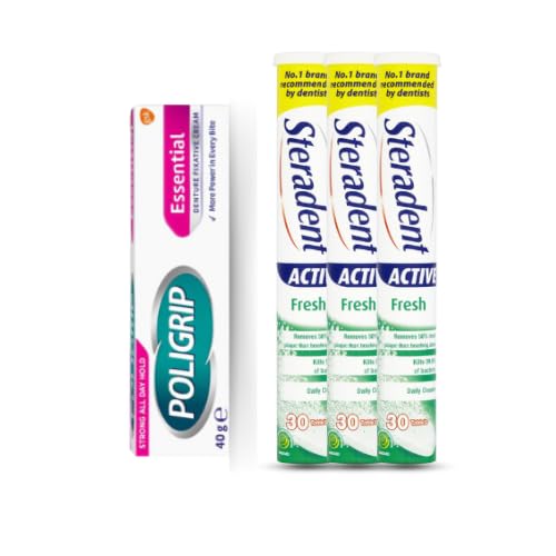 Home & Hatch Denture Care Bundle with Three Pack of Steradent Active ...