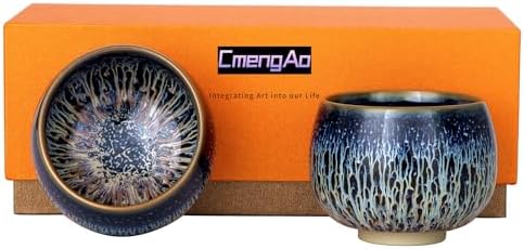 Amazon.com | CmengAo Tenmokus Tea Cups, 4 Pcs Blue Starry Sky Glaze ...