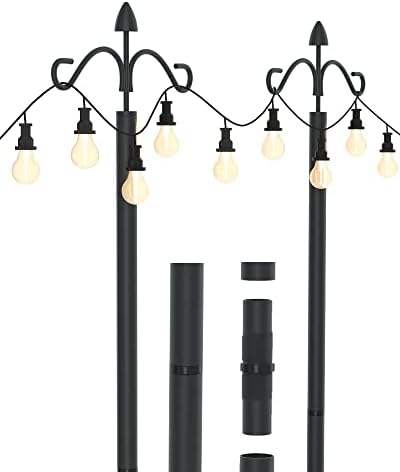 JACKYLED Outdoor String Light Pole, Adjustable 9FT 7-Prong Patio Light ...