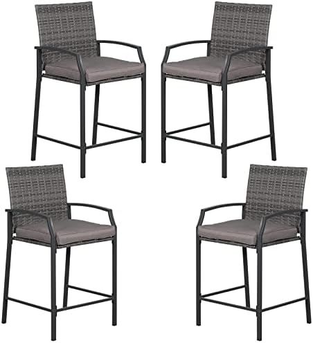 Amazon.com: VINGLI Wicker Bar Stools Outdoor Set of 2, Outdoor Bar ...