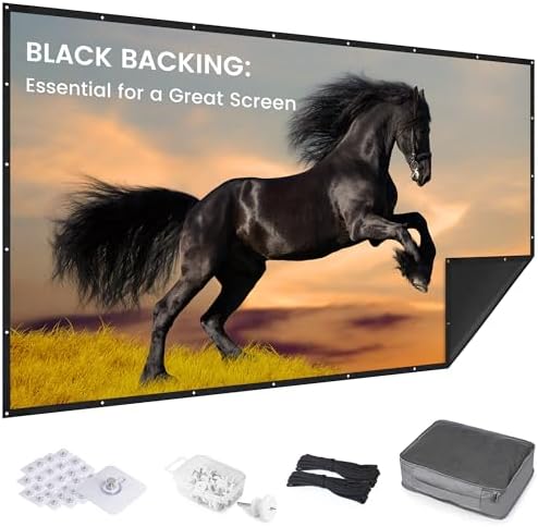 Projector Screen 2025 Upgraded - Black Backing,Straight Edges, Foldable ...