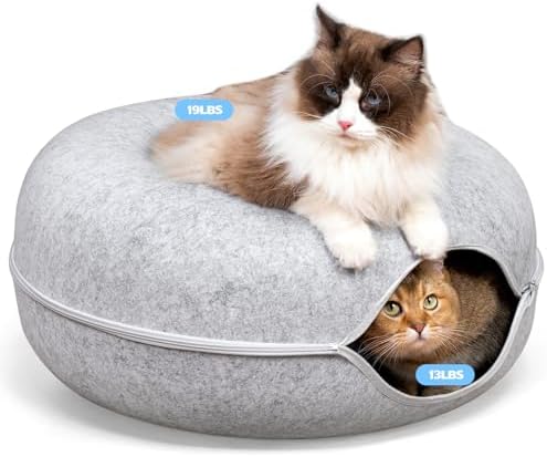 Cat Donut Cat Tunnel Bed, Peekaboo Cat Cave for Indoor Cats, Scratch ...