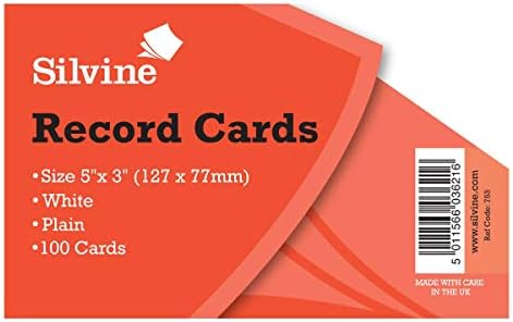 Silvine 5x3 White Record Cards - Plain, 100 Cards Per Pack. Ref 753 ...