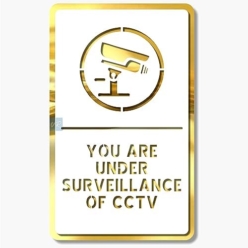Vertical Root Inc® CCTV WHITE GOLD Self adhesive Sign 5.5 inch by 9 ...