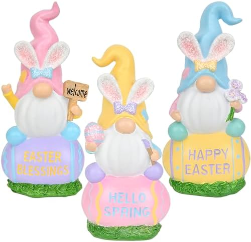 Amazon.com: Hodao 3 PCS Easter Gnomes Décor, Resin Bunny Handmade ...