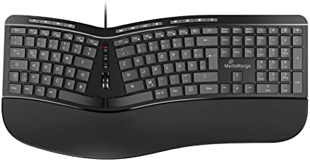 MediaRange Ergonomic Keyboard, Wired Multimedia Keyboard with 124 Keys ...