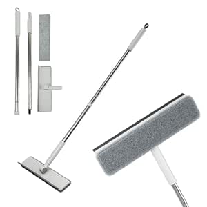 HASTHIP® 43 Inch Long Handle Window Cleaner Wiper, 2-in-1 Microfiber ...