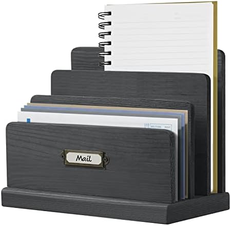 Amazon.com : Adjustable Black Wood Desk File Mail Organizer with ...