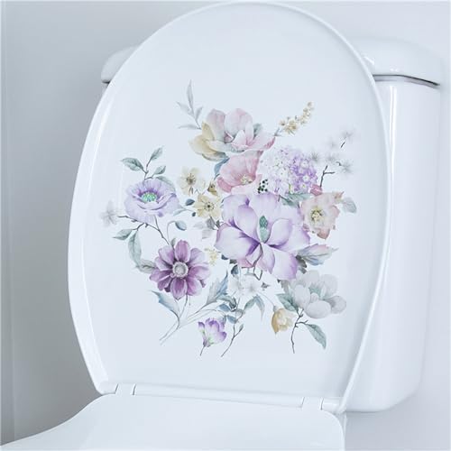 Amazon.com: 2 Sheets Flower Toilet Stickers Purple Plant Rose Butterfly ...