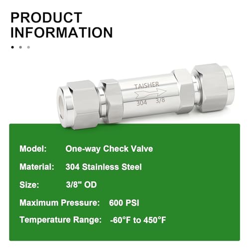 Snapklik.com : TAISHER 1PCS 304 Stainless Steel 3/8 Tube OD Check Valve