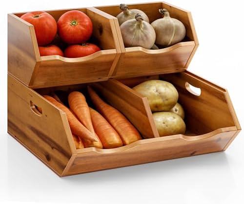 Amazon.com - HOMESTEAD Bamboo Pantry Storage Bins - Stackable Baskets ...