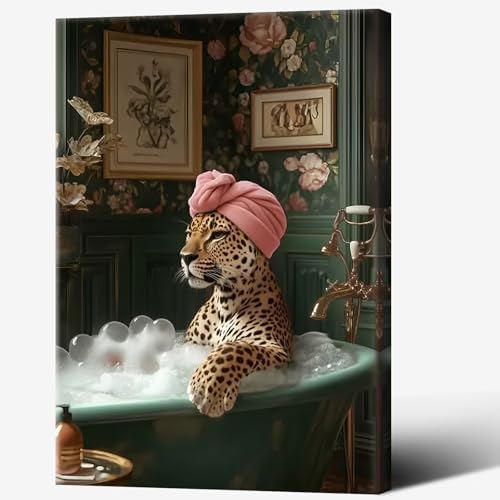 Amazon.com: Leopard In Bathtub Wall Art Funny Bathroom Animal Poster ...
