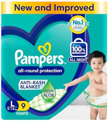 Buy Pampers All round Protection Pants, Large size baby Diapers, (9 ...