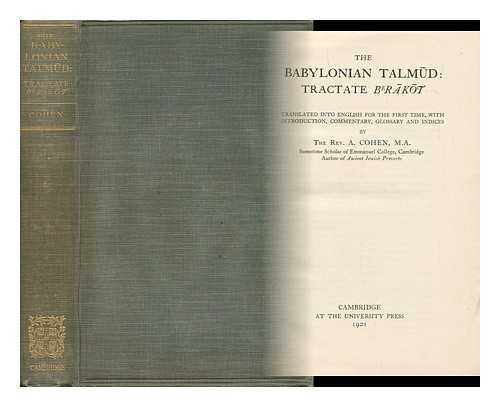 The Babylonian Talmud: Tractate Berakot: Cohen, Rev. A.: Amazon.com: Books